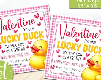 Valentine Lucky Duck Tags, Rubber Ducky, Kid Friend Valentine Tag ...