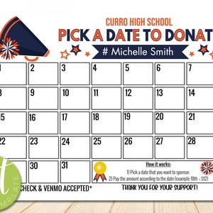 Editable Cheer Calendar Pick a Date to Donate Fundraiser Template ...