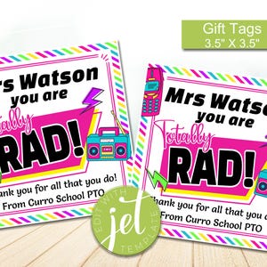 EDITABLE Totally 80s 90s Theme Printable Gift Tags, Staff Teacher ...