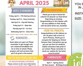 Editable April Newsletter Template, Spring PTO PTA School News, Canva ...
