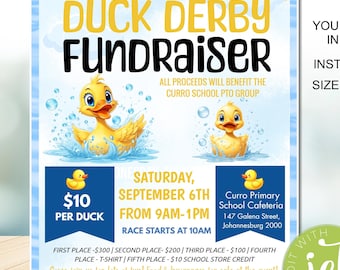 Rubber Duck Race Fundraiser Flyer, Editable Duck Derby Template, School ...