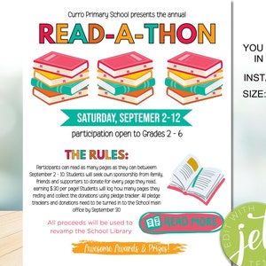 Editable Read-a-thon Flyer Template for Reading Literacy Fundraiser ...