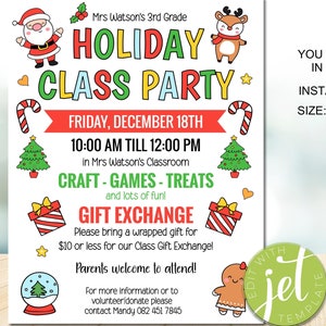 Editable Christmas Class Party Invite, Elementary School Party Flyer ...