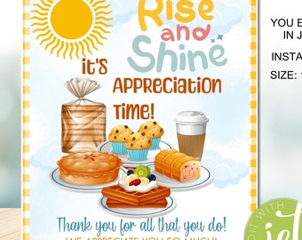 Breakfast Appreciation Sign, Rise and Shine Appreciation Week Decor, Teacher Staff Employee ...