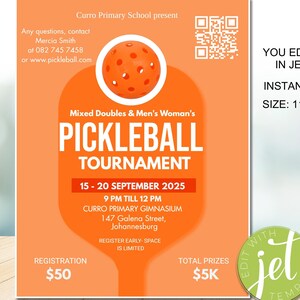 Editable Pickleball Tournament Flyer, Pickleball Tournament Fundraiser ...