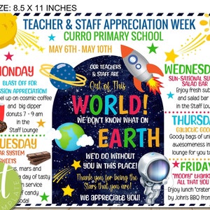 EDITABLE Space Theme Teacher Appreciation Week Itinerary Poster Digital ...