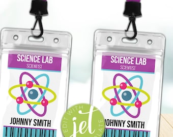 Editable Scientist ID Badge Template, Science Party Favors, Scientist ...