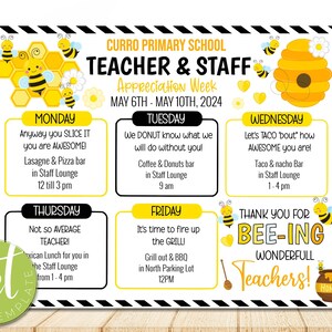 EDITABLE Bee Teacher & Staff Appreciation Flyer, Honeycomb Itinerary ...