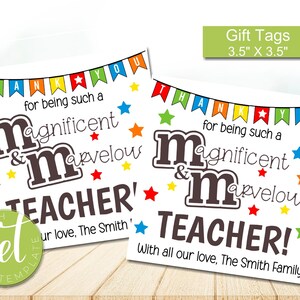 Editable Thank You Teacher Appreciation Gift Tags for M&ms Candy ...
