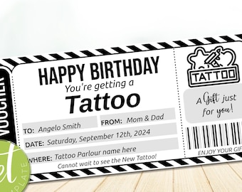 Editable Tattoo Voucher Template, Tattoo Gift Voucher, Tattoo Gift ...