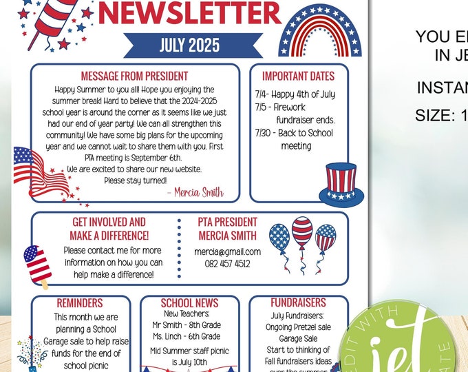 EDITABLE School Newsletter, July Newsletter, 2025 Newsletter, Classroom ...