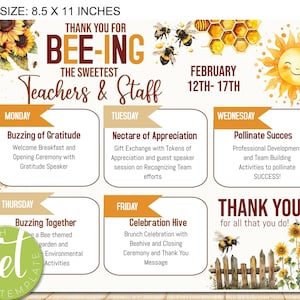 EDITABLE Bee Teacher & Staff Appreciation Flyer, Honeycomb Itinerary ...