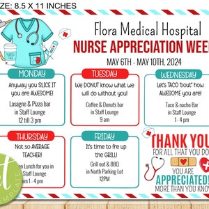 Editable Nurse Appreciation Week Itinerary Template, Heart Medical ...