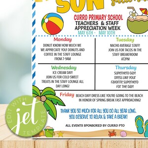 Editable Beach Teacher Appreciation Week Itinerary, Tropical Hawaii You ...