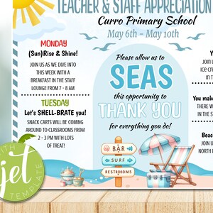 Editable Coastal Beach Themed Teacher Appreciation Week Itinerary Flyer ...