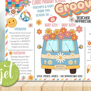 Editable Groovy 60s 70s Theme Teacher Appreciation Week Itinerary ...