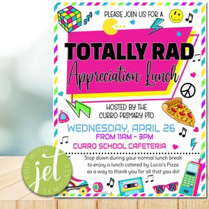 EDITABLE Totally 80s 90s Theme Appreciation Luncheon Invite, Teacher ...