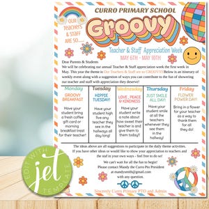 Editable Groovy 60s 70s Theme Teacher Appreciation Week Itinerary ...