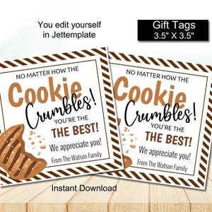 Editable Teacher Appreciation Gift ,cookie Tags, Teacher Thank You Card ...