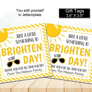Editable Yellow Sunshine Gift Tag, Something to Brighten Your Day ...