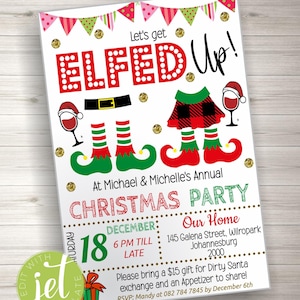Editable Let's Get Elfed up Christmas Invitation, Holiday Party Invite ...