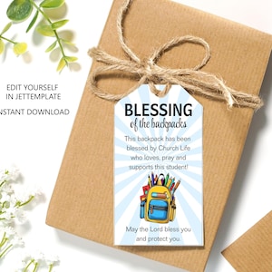 Editable Backpack Blessing Gift Tags, Church Printable, Backpack Tags ...
