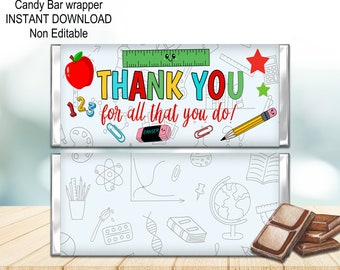 Teacher Appreciation Candy Wrap, Instant Download, PTA PTO Chocolate ...
