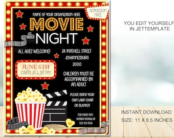 Movie Night Flyer, Printable PTA PTO Flyer, School Church Benefit ...