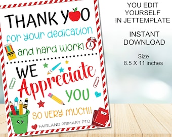 Teacher Appreciation Week Sign, Thank You for Your Dedication, Staff ...