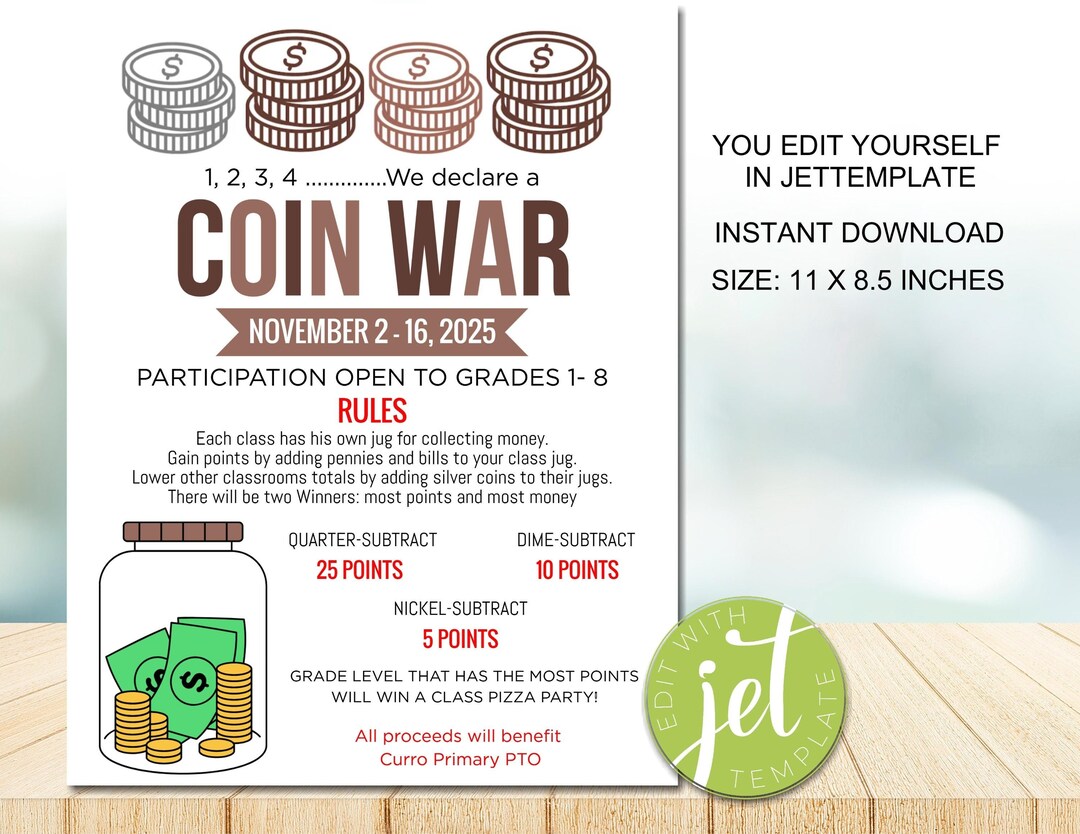 Editable Penny War Flyer Editable Template, Coin Drive Fundraiser ...