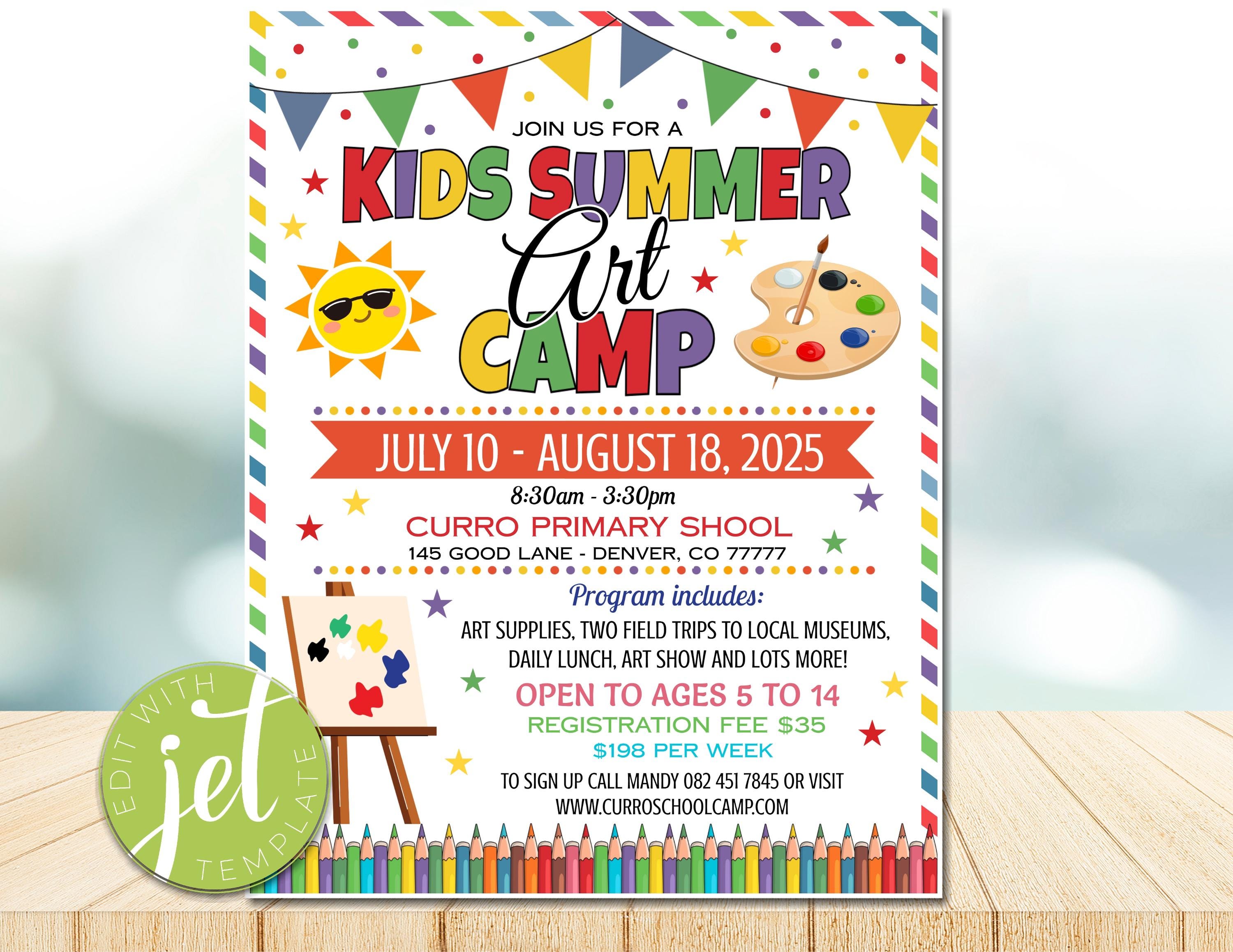 Editable Summer Art Camp Flyer, Kids Little Artist Teacher Camp ...