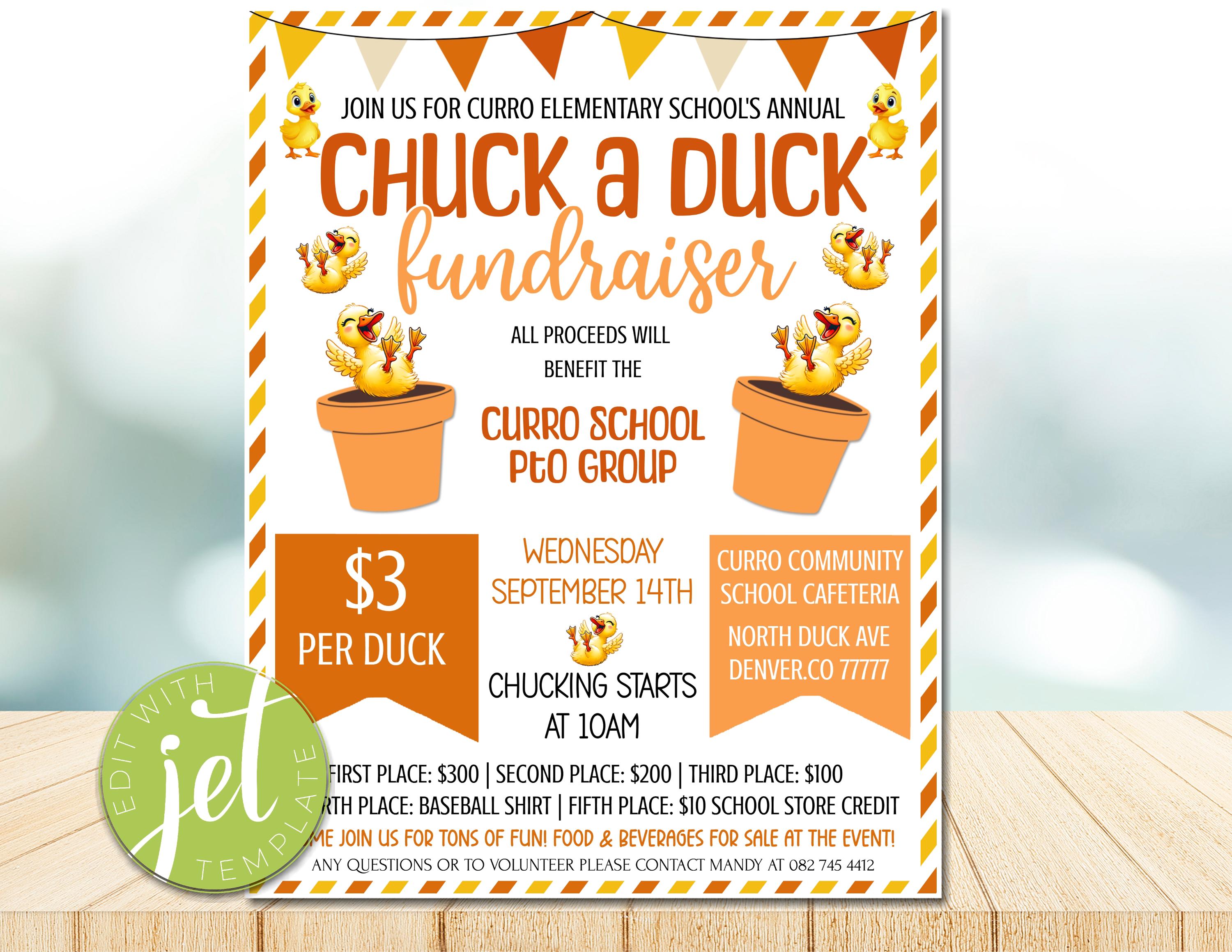 Editable Chuck a Duck Fundraiser Flyer, Duck Throwing Contest Flyer ...