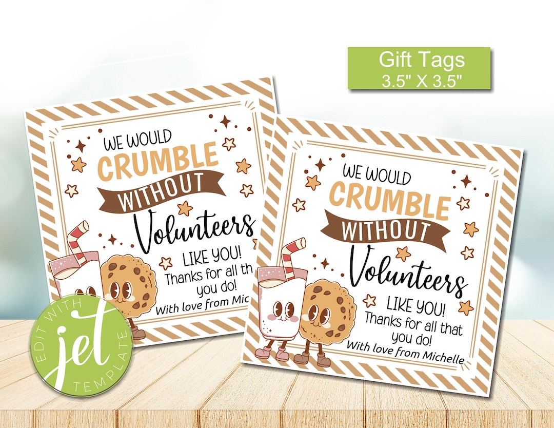 Volunteer Appreciation Gift Tag Printable, Volunteer Thank You Cookie ...