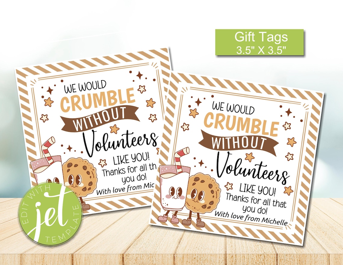 Volunteer Appreciation Gift Tag Printable, Volunteer Thank You Cookie ...