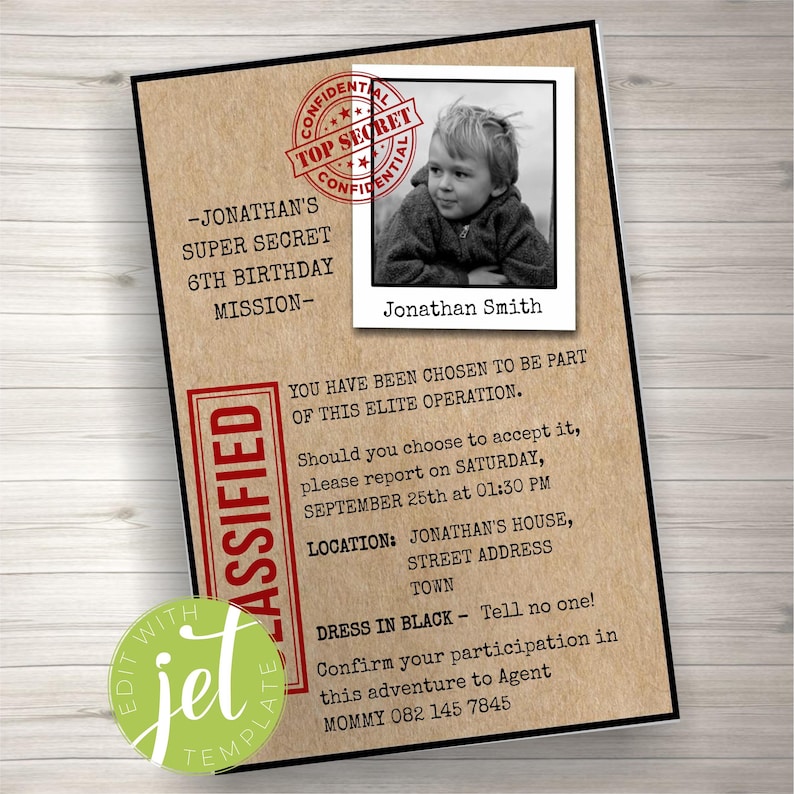 EDITABLE Spy Birthday Party Invitation, Top Secret Party, Top Secret ...