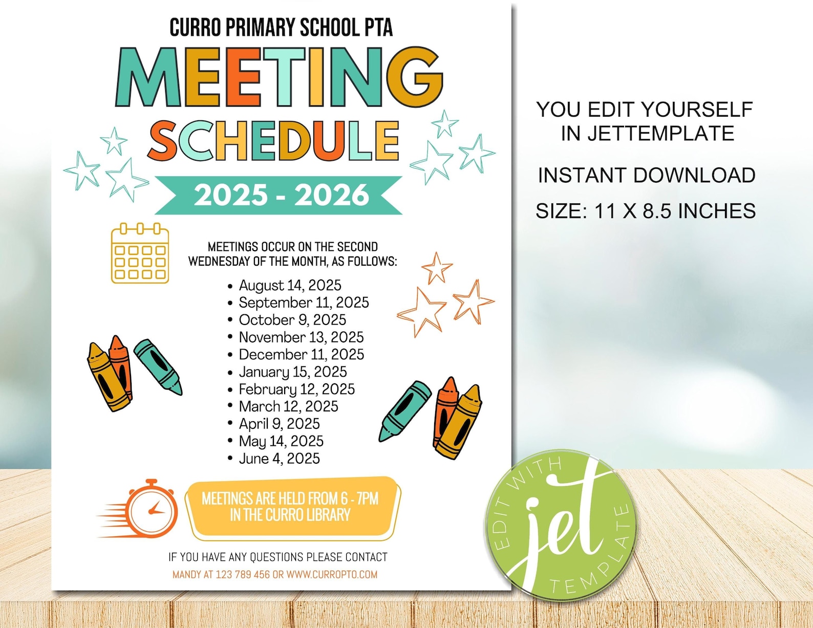 Editable Yearly PTO PTA Meeting Dates Flyer Template for Annual Meeting ...