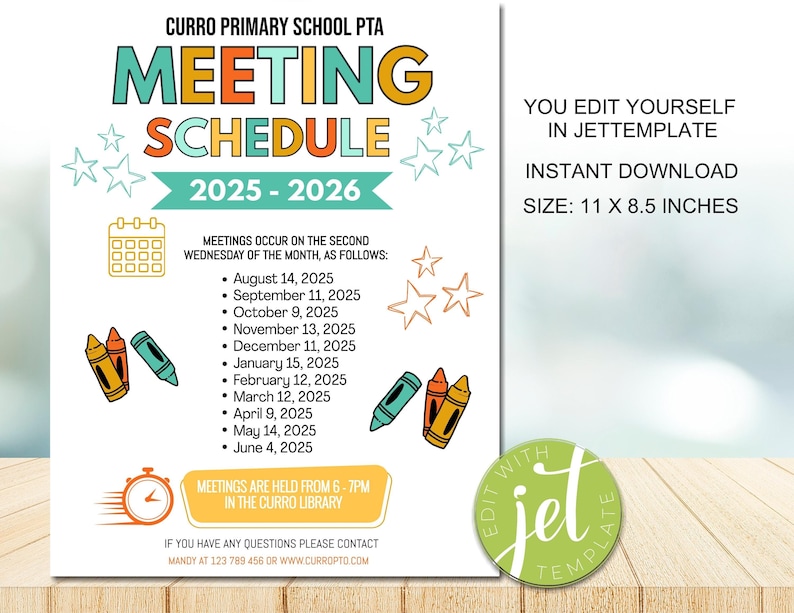 Editable Yearly PTO PTA Meeting Dates Flyer Template for Annual Meeting ...