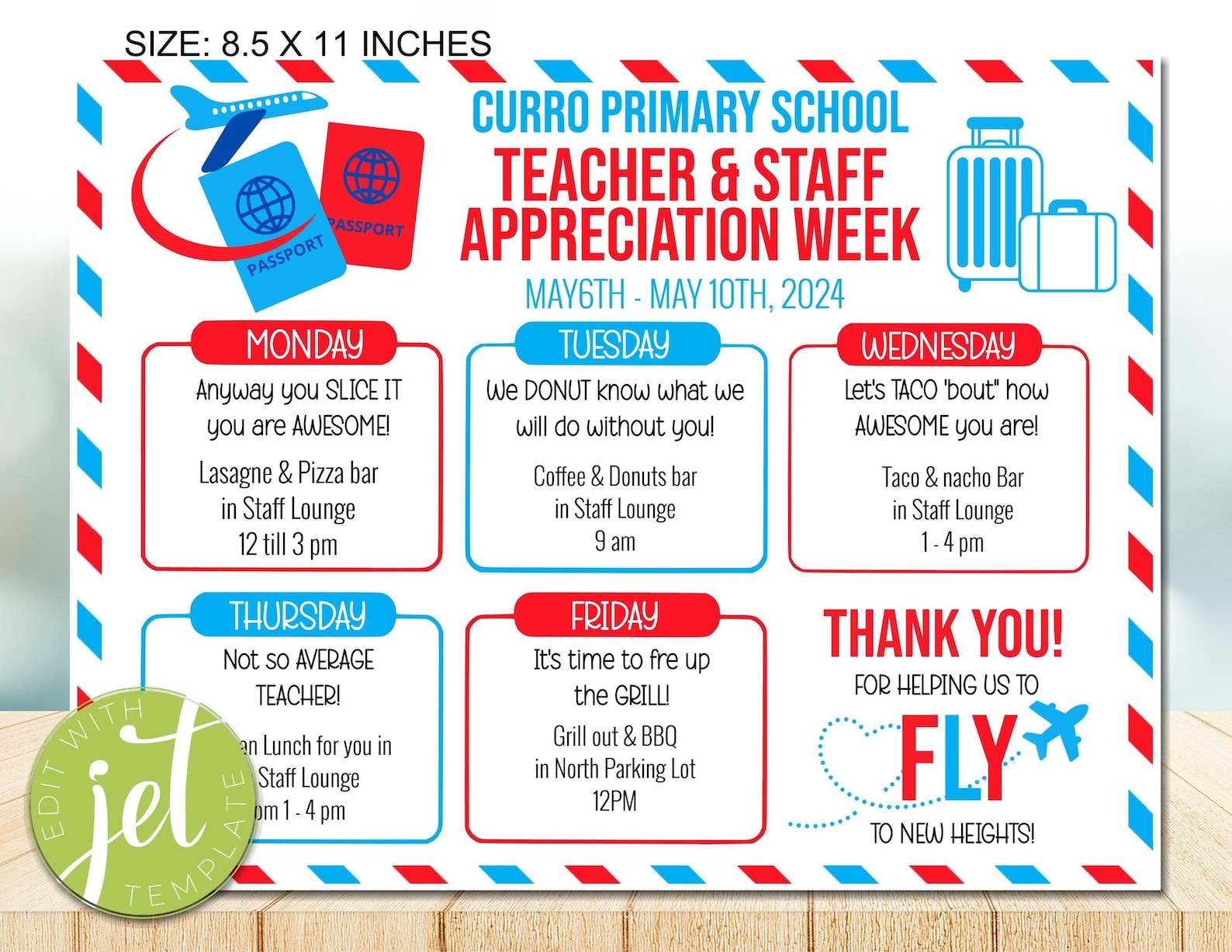 Editable Airplane Teacher & Staff Appreciation Flyer, Travel Itinerary ...