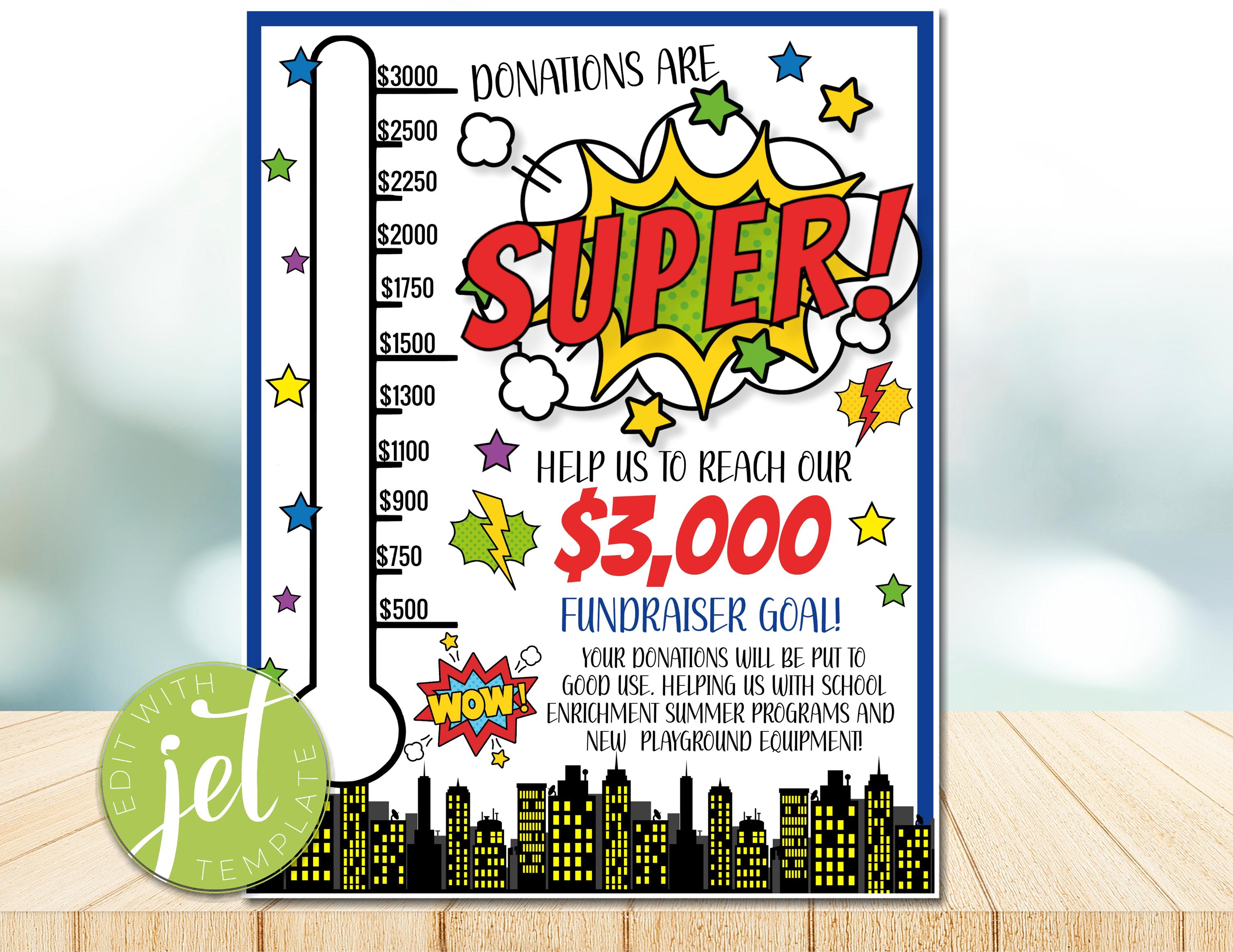 EDITABLE Superhero Thermometer Fundraising Goal Poster, School Pto/pta ...