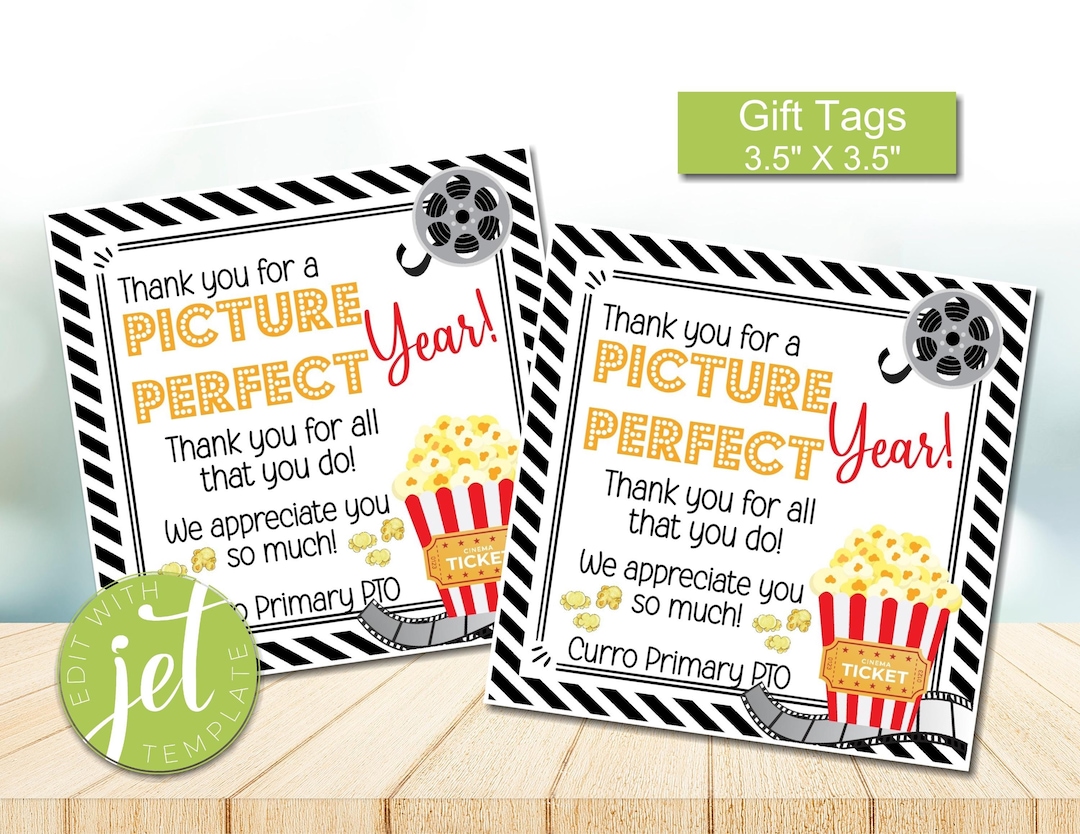 Editable Thank You for a Picture-perfect Year Movie, Gift Tag for ...