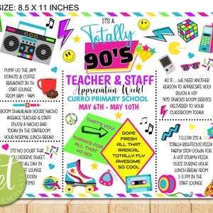 EDITABLE 80s 90s Theme Teacher Appreciation Week Itinerary, Retro ...