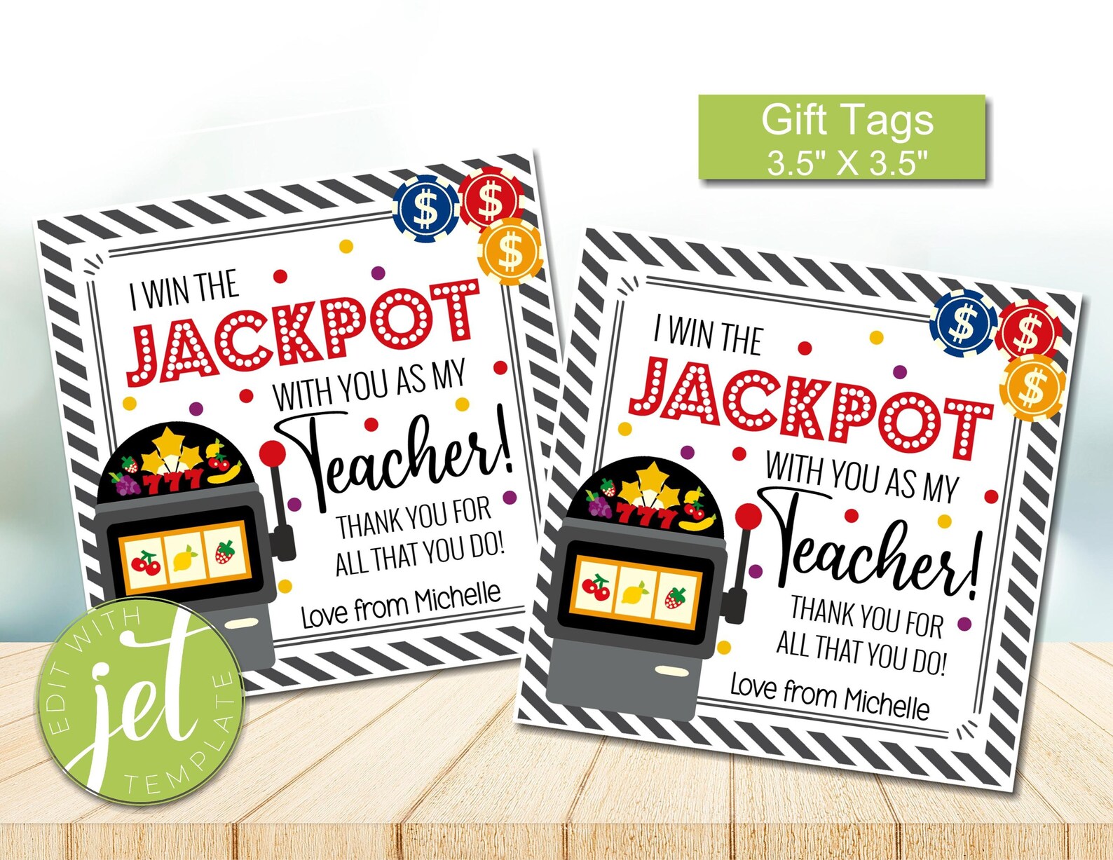 Editable Teacher Appreciation Favor Tags, Hit the Jackpot Lottery Gift ...
