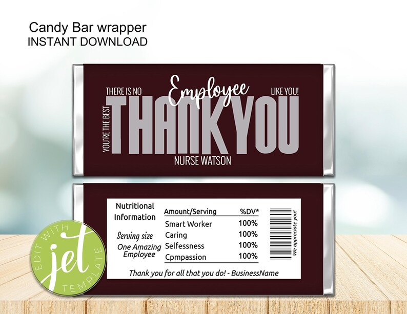 Editable Employee Appreciation Day Gift Chocolate , Employee Thank You ...