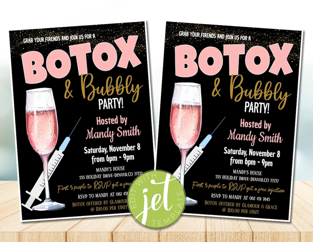 EDITABLE Botox Party Invitation, Botox and Bubbly Invite, Bachelorette Party Bridal Shower ...