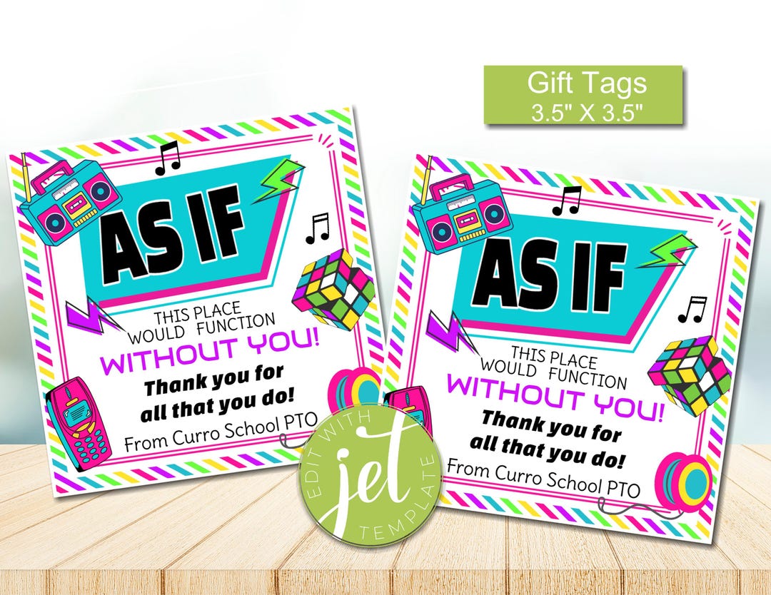 EDITABLE Totally 80s 90s Theme Printable Gift Tags, Staff Teacher ...