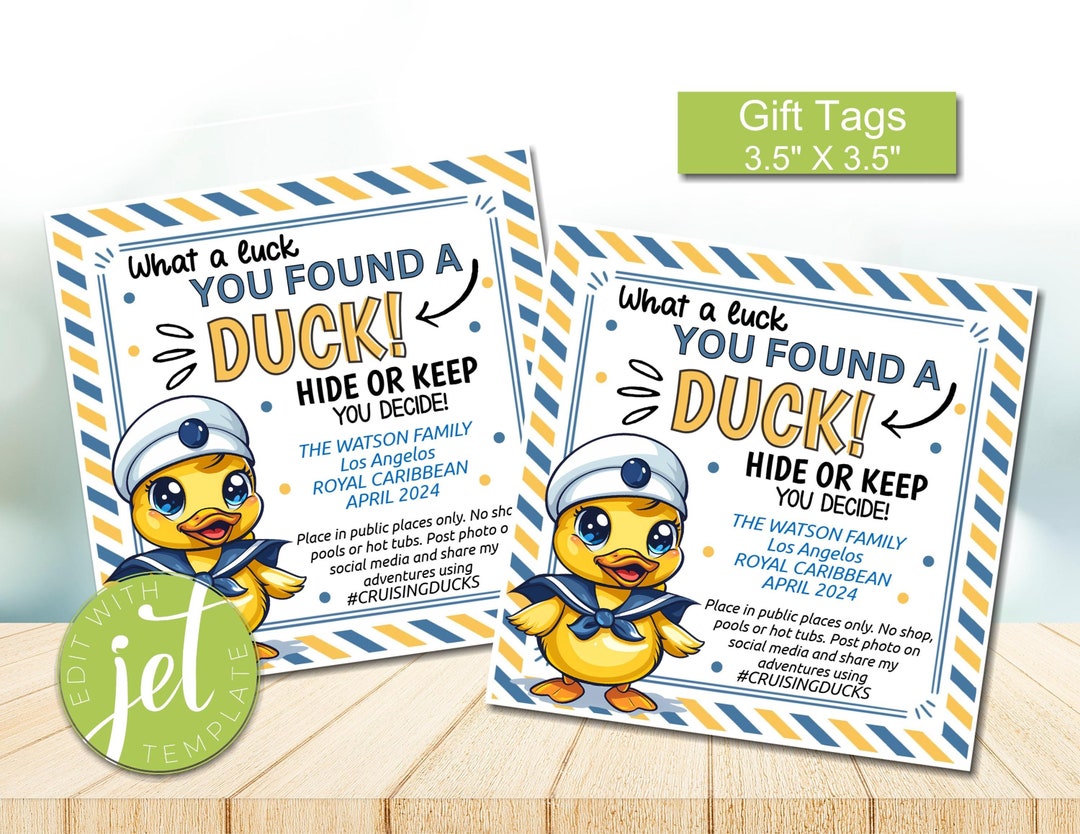 Editable Oh What a Luck You Found a Duck, Cruising Ducks Tag, Cruise ...
