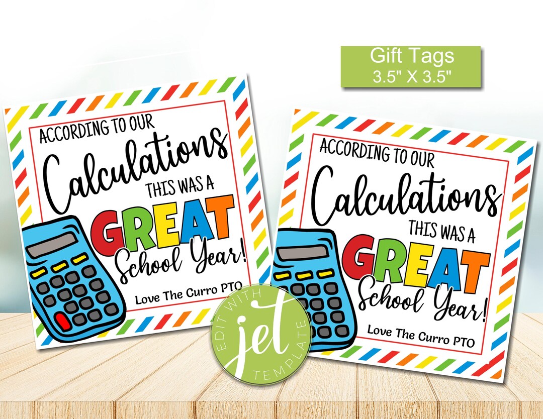 Editable Calculator Gift Tag, Teacher Gift Tags, Pto, Pta, Teacher ...