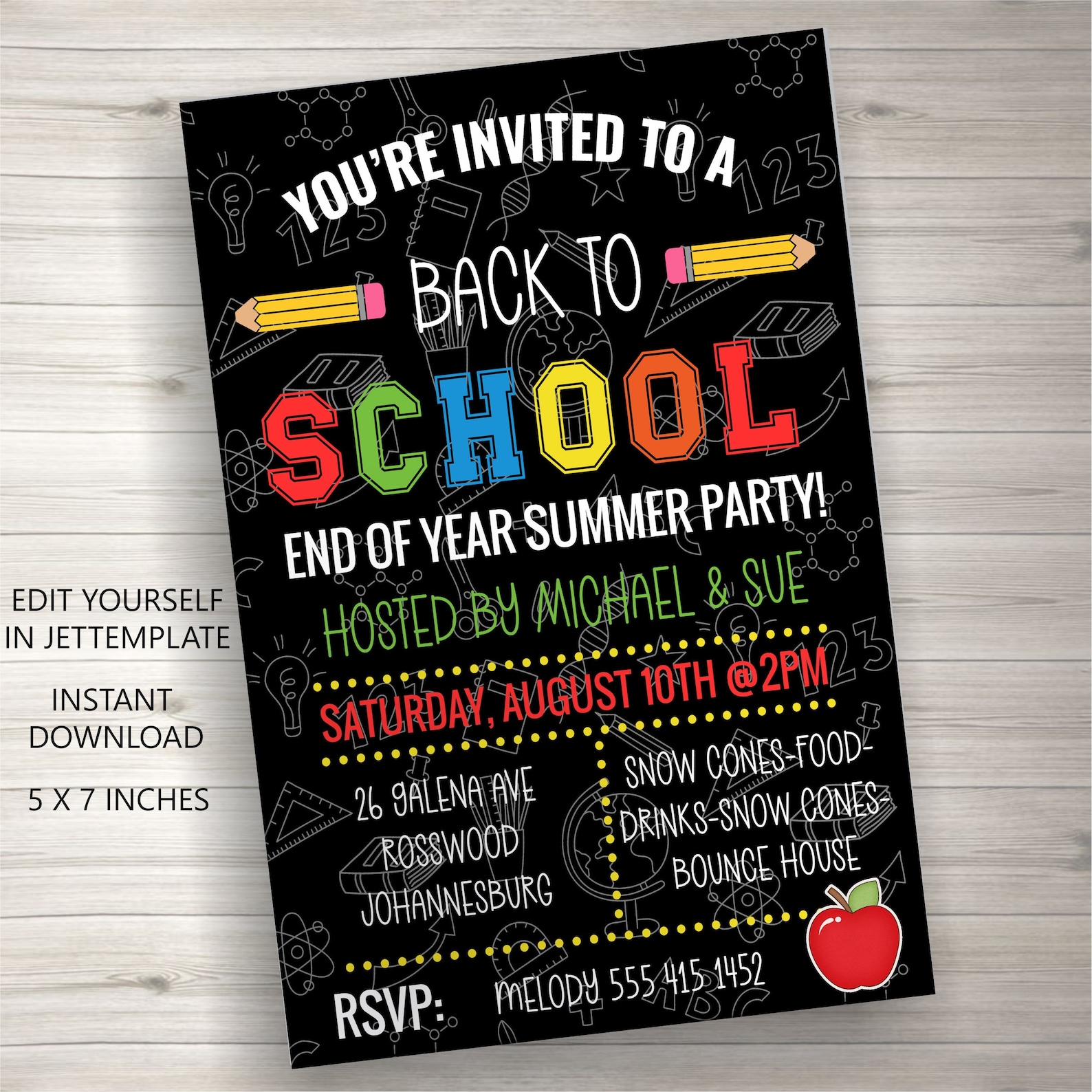 EDITABLE Back to School Party Invitation, End of Summer Party ...