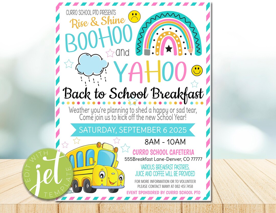 Editable Boo Hoo Yahoo Breakfast Social Printable PTA PTO Flyer Invite ...