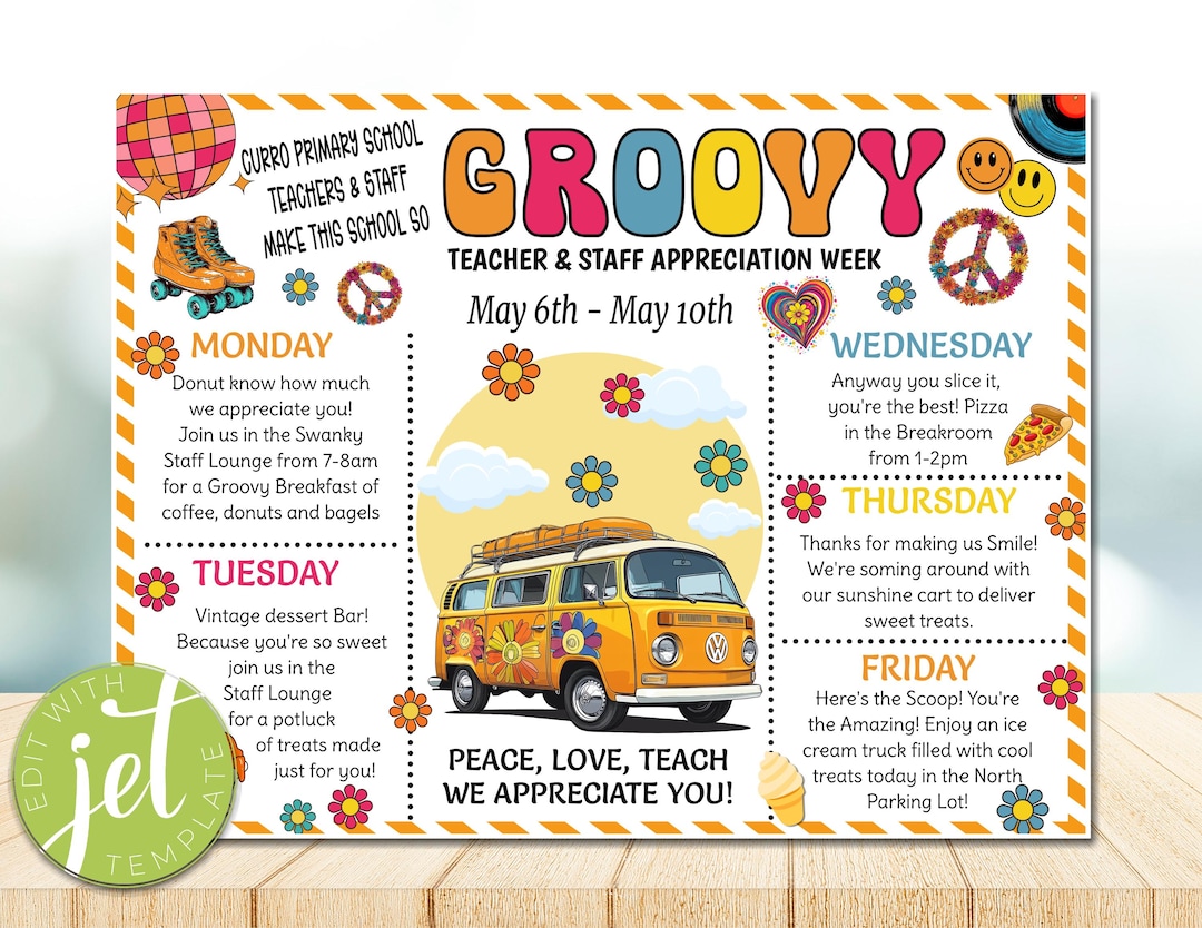 Editable Groovy Teacher Appreciation Week Itinerary, Instant Download ...
